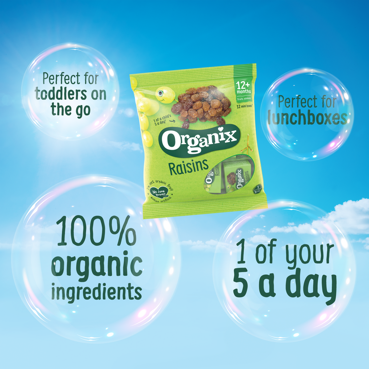 Organix Mini Organic Raisin Snack Boxes Toddler Snacks Multipack 12x14