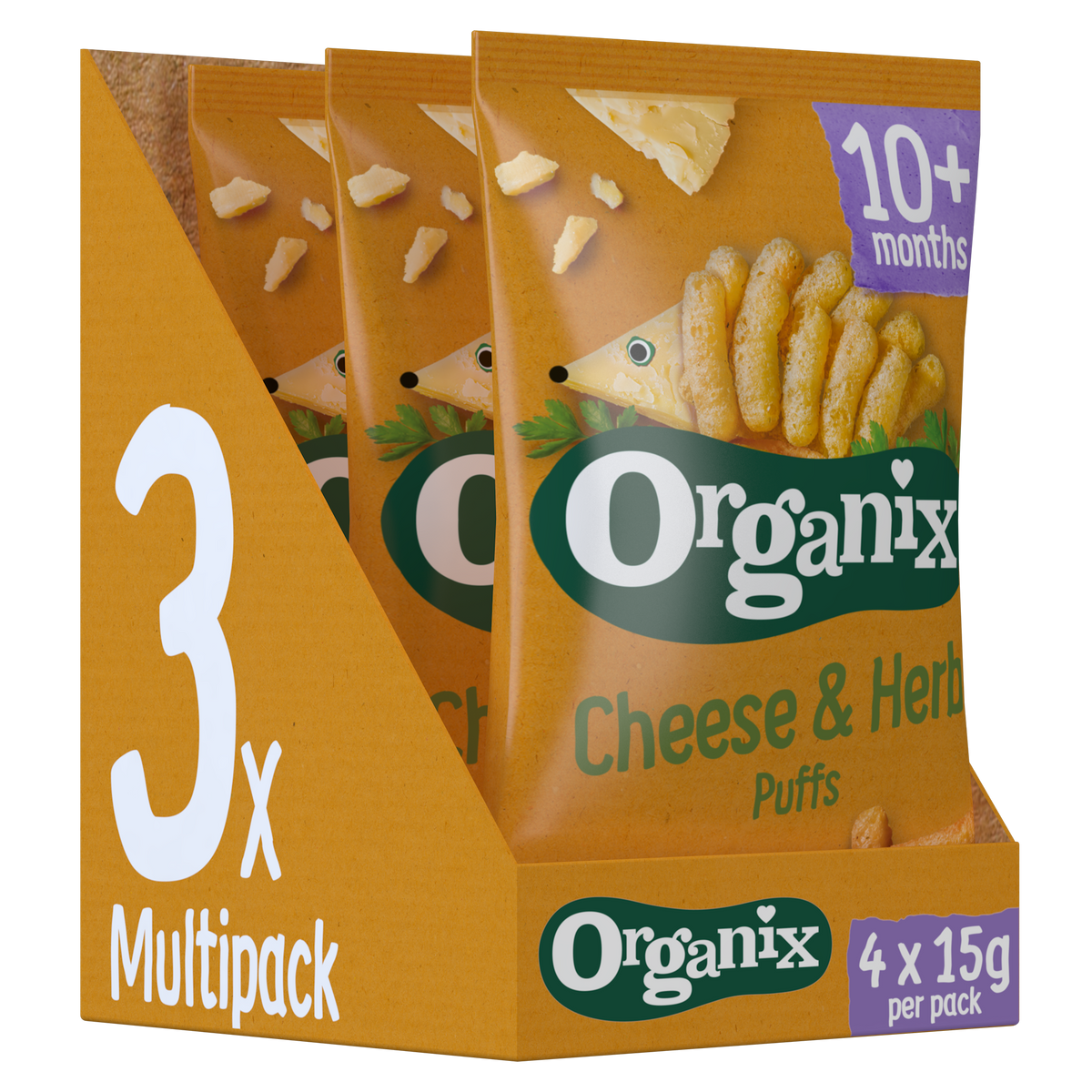 Organix Cheese & Herb Organic Baby Puffs Multipack 4x15g 10 months+
