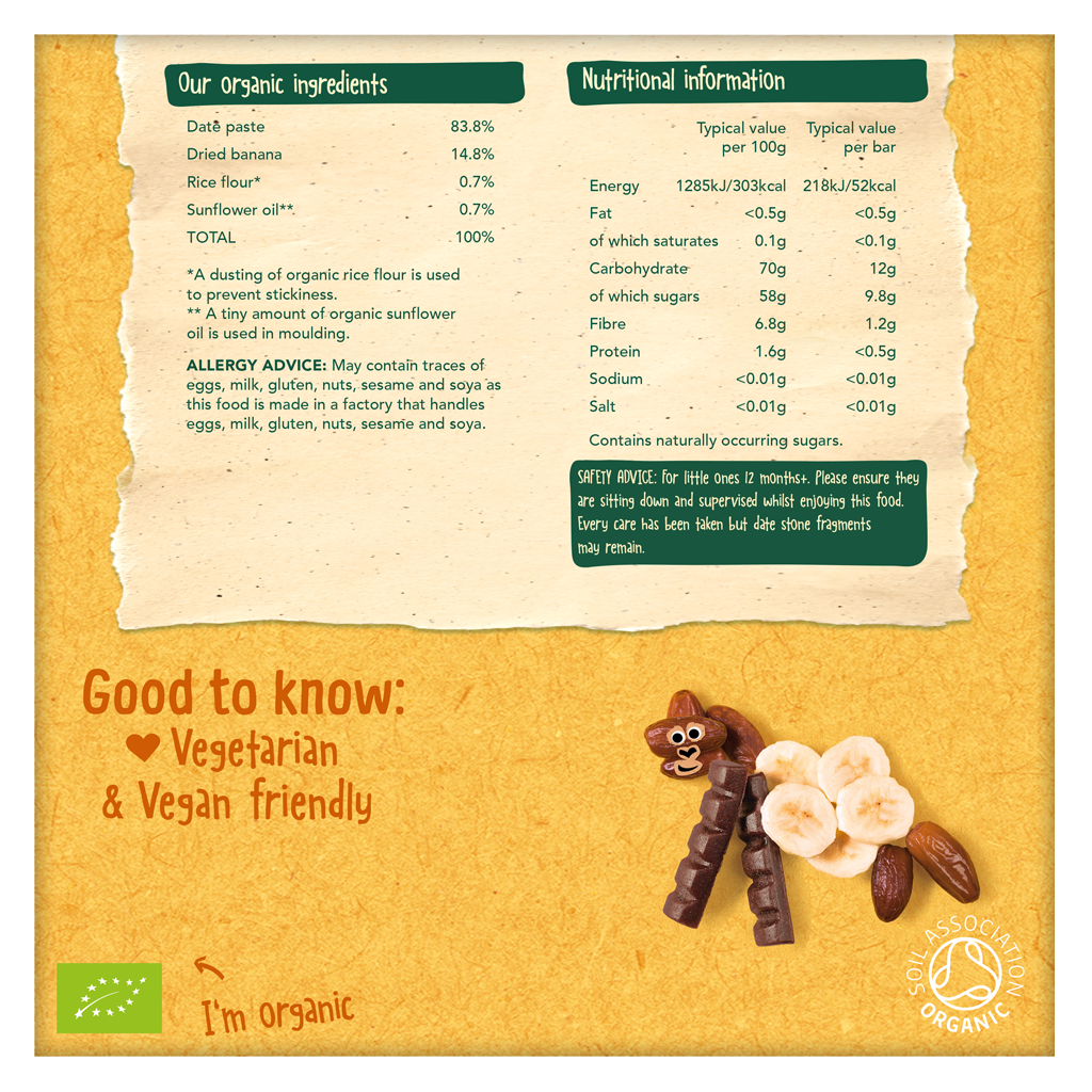 Organix Banana & Date Fruit Bars Toddler Snacks Multipack 6x17g 12 mon